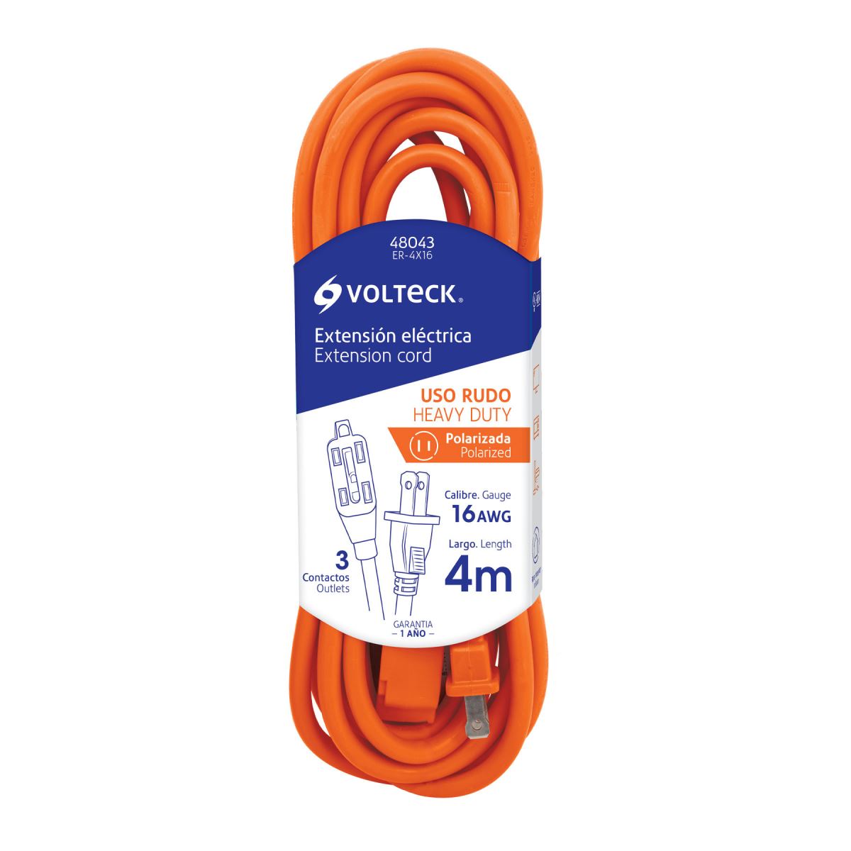 Extension electrica uso rudo 4 m calibre 16 voltech Código: 48043 - Job ...